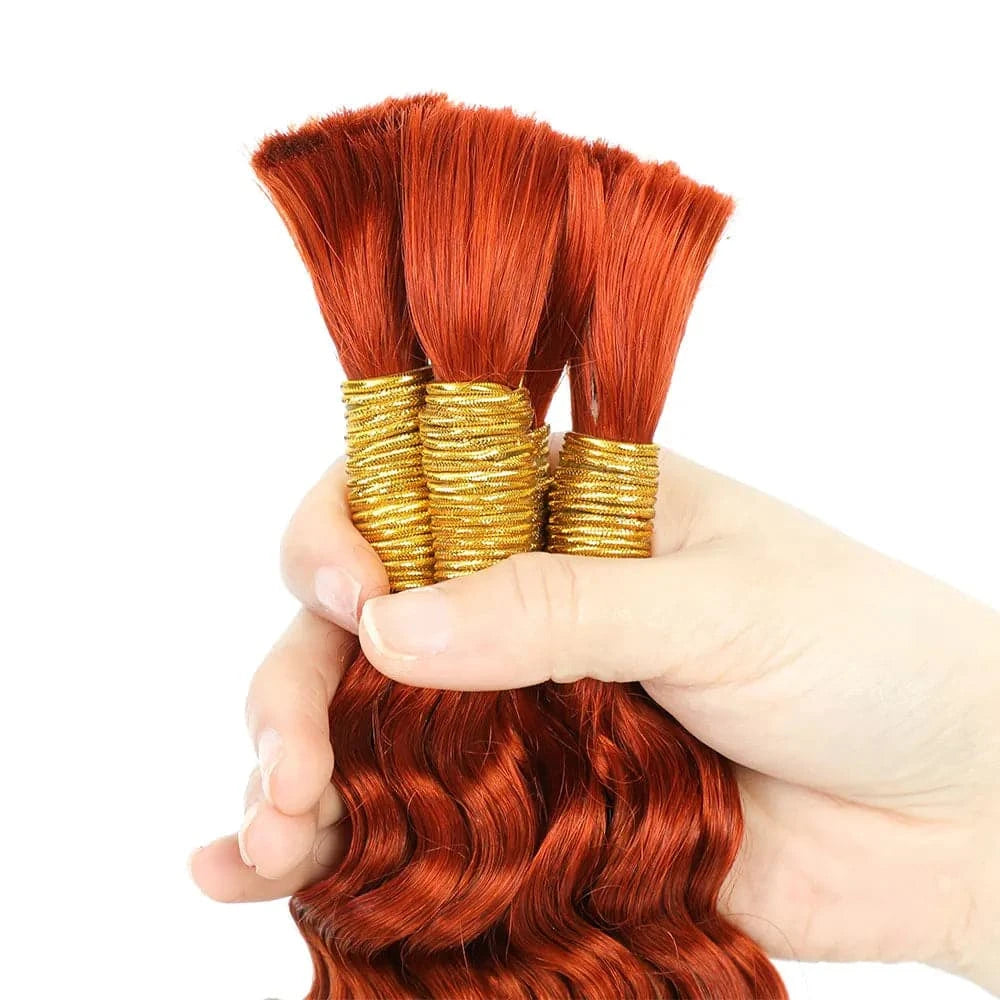 Deep Wave Human Hair For Boho Knotless Braids 350# Ginger Color Croche