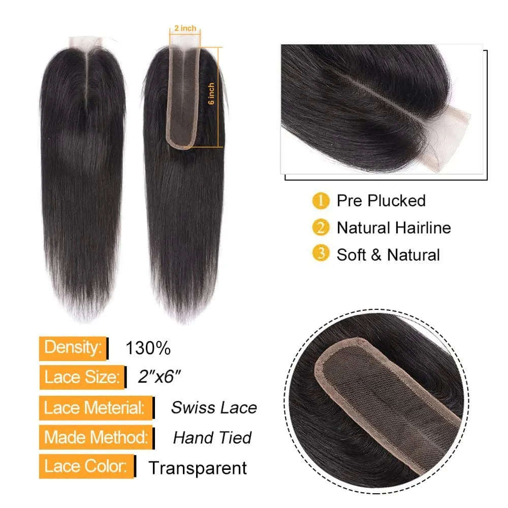 Transparent 2x6 Lace Closure Pre Plucked Straight Human Hair