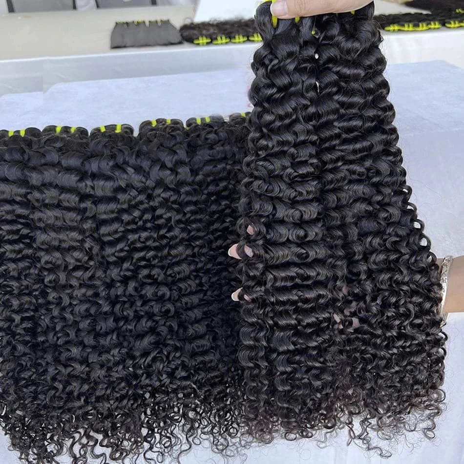 15A Grade Deep Curly Raw Human Hair Bundles Bouncy Curly Hair Weave Ex