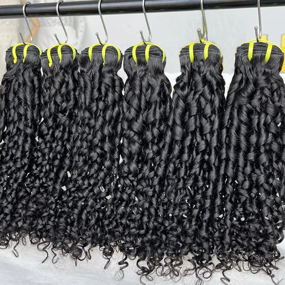 15A Pixie Curly 100% Raw Human Hair Bundles Weave Extension Super Doub
